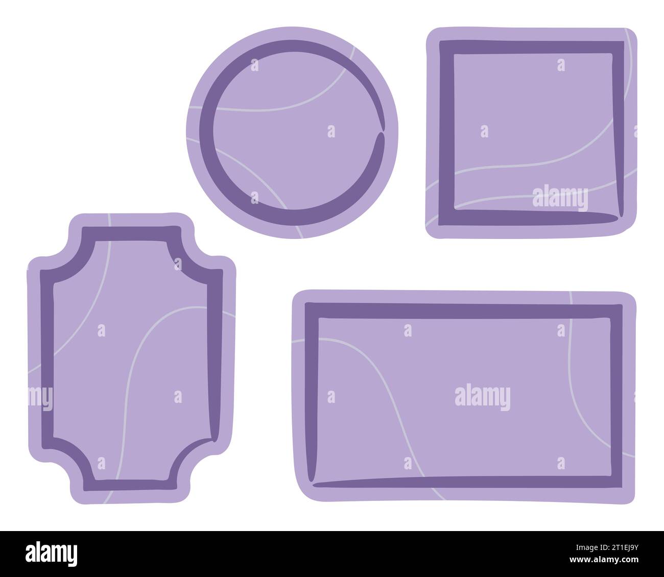 Doodle frames, borders Set. Hand drawn paint brush line strokes, lilac ...