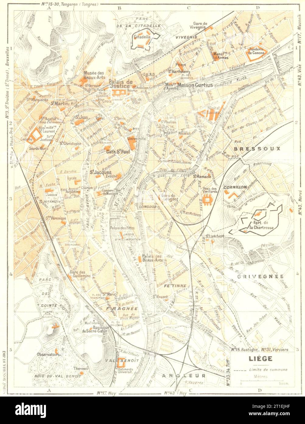 BELGIUM. Liège 1953 old vintage map plan chart Stock Photo - Alamy