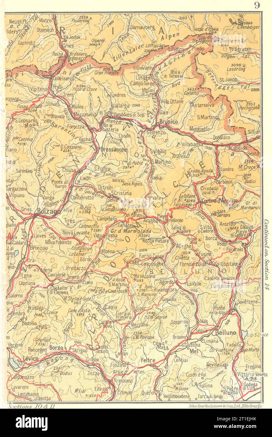 ITALY. Dolomites Alpi Dolomitiche 1953 old vintage map plan chart Stock ...