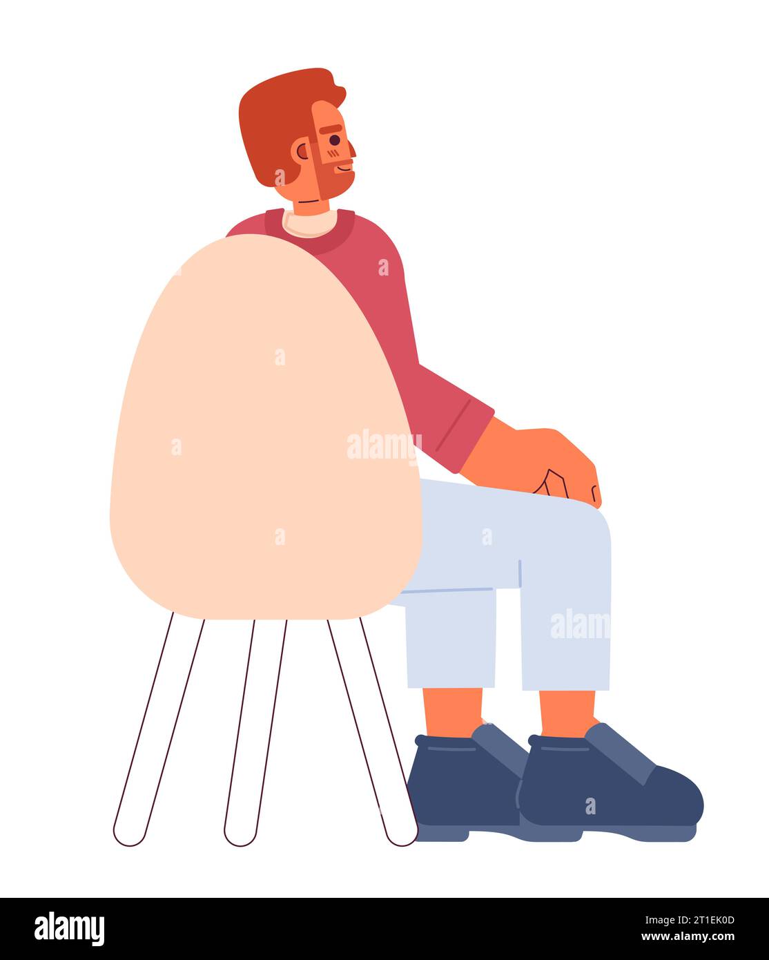 Bearded european man sitting in chair back view 2D cartoon character ...