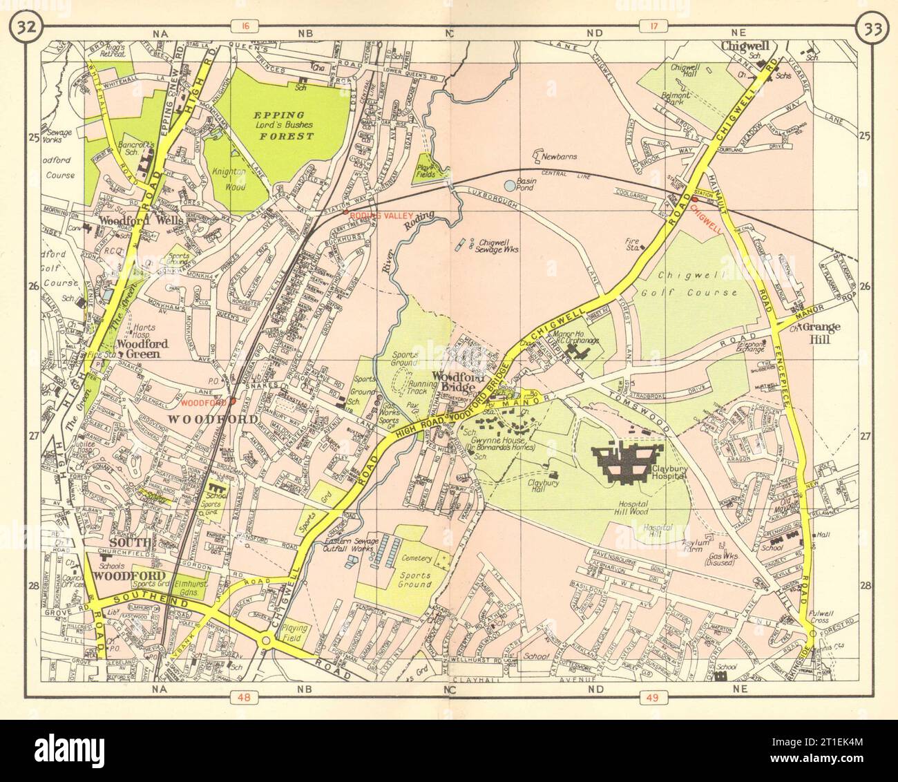 NE LONDON. South Woodford Green Chigwell Grange Hill Roding Valley 1953 ...