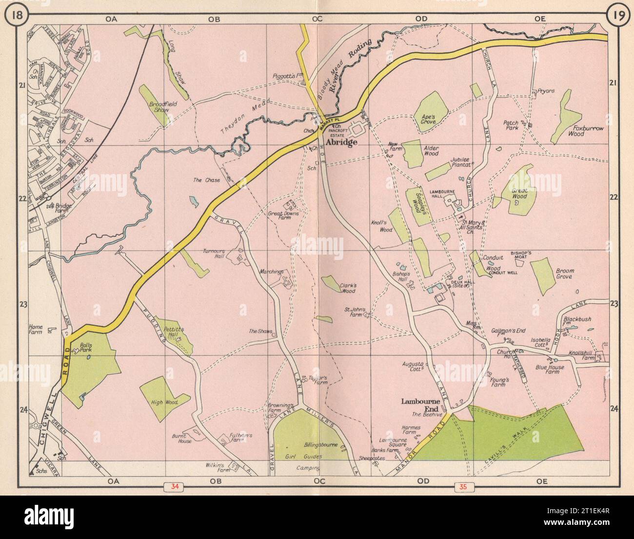 NE LONDON. Abridge Lambourne End Loughton River Roding Debden 1953 old ...