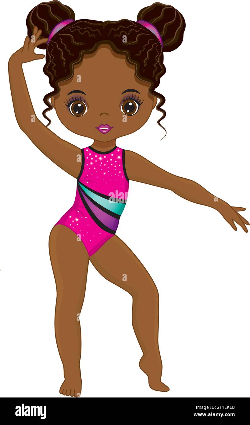 Vector Beautiful African American Girl Performing Rhythmic Gymnastics ...