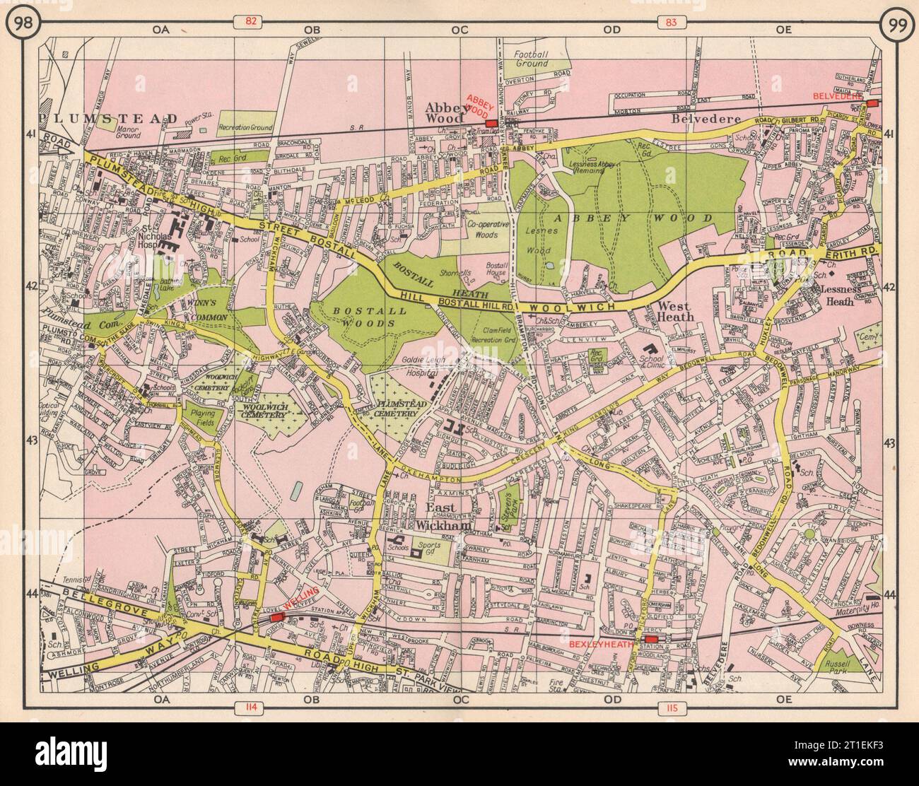 SE LONDON. Plumstead Abbey Wood Belvedere East Wickham Welling 1953 old ...