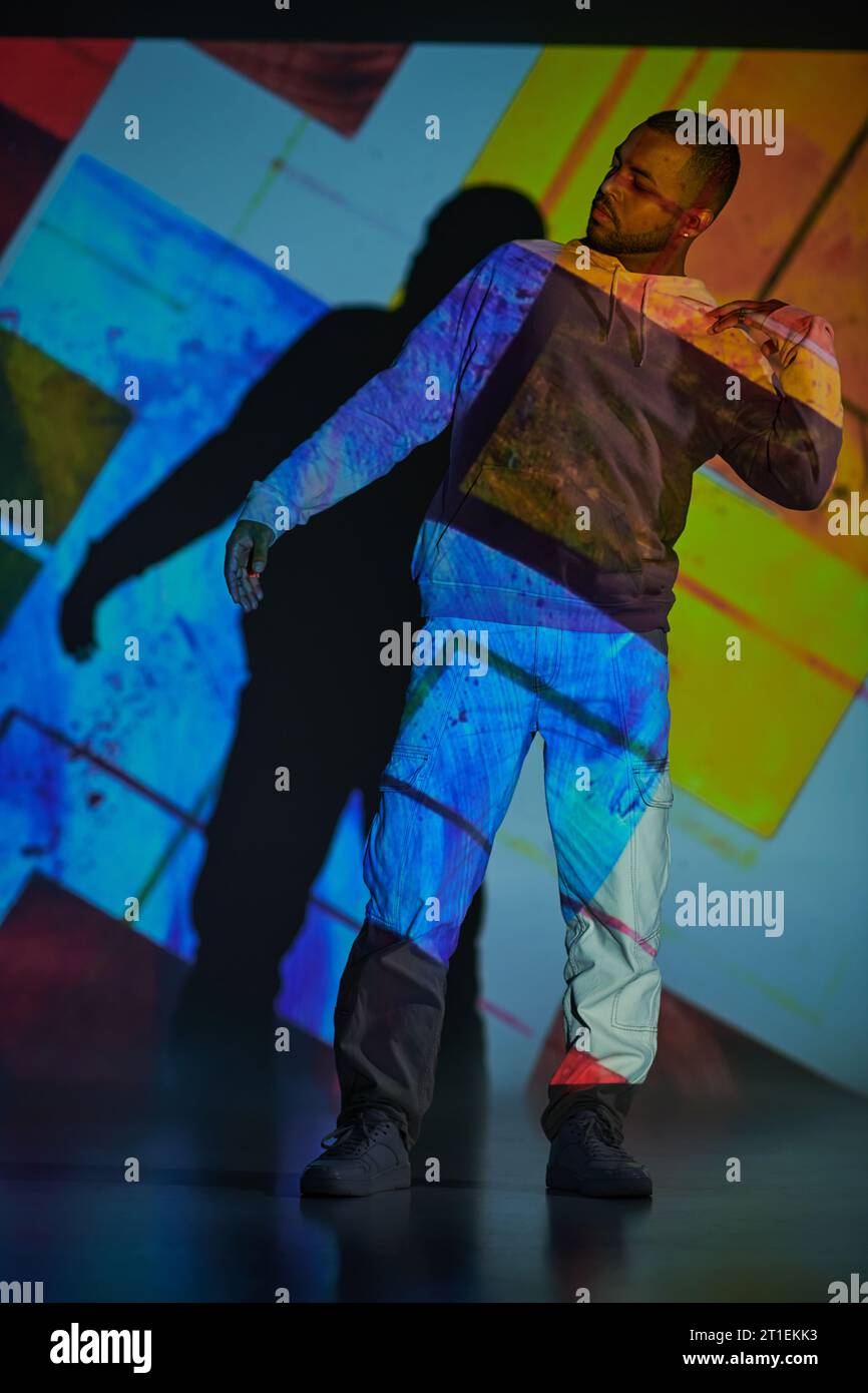 african american man standing and gesturing with hands in digital ...