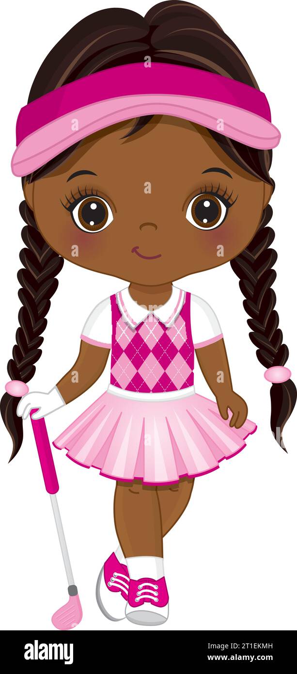 Vector Cute Little African American Girl Playing Golf Stock Vector ...