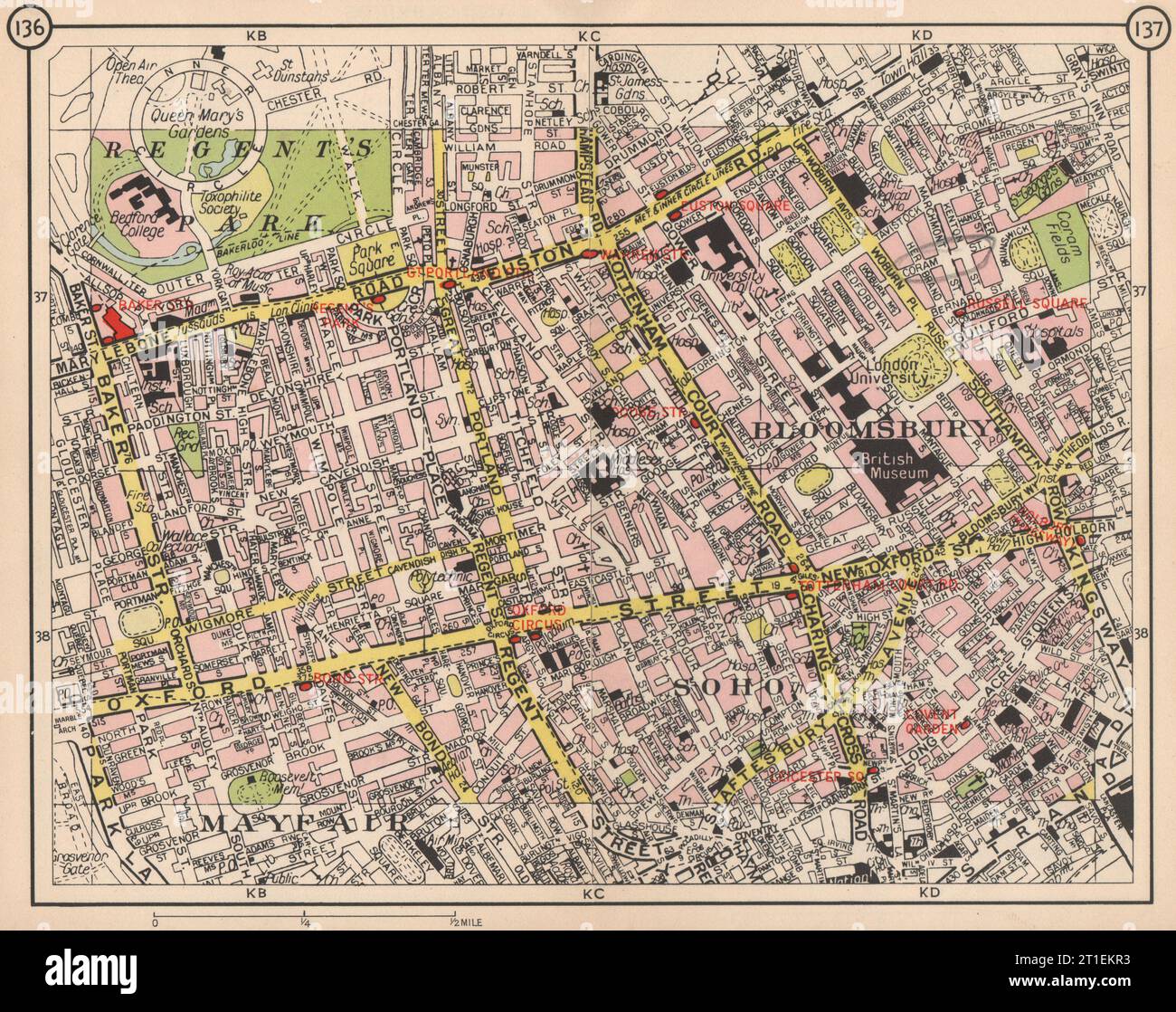 LONDON. Bloomsbury Soho Mayfair Marylebone Fitzrovia West End 1953 old ...