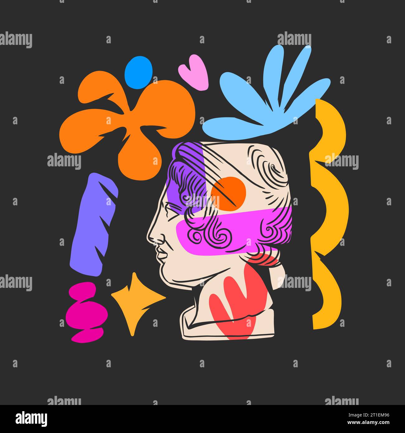 Hand drawn vector abstract graphic, greek ancient sculpture statues and ...