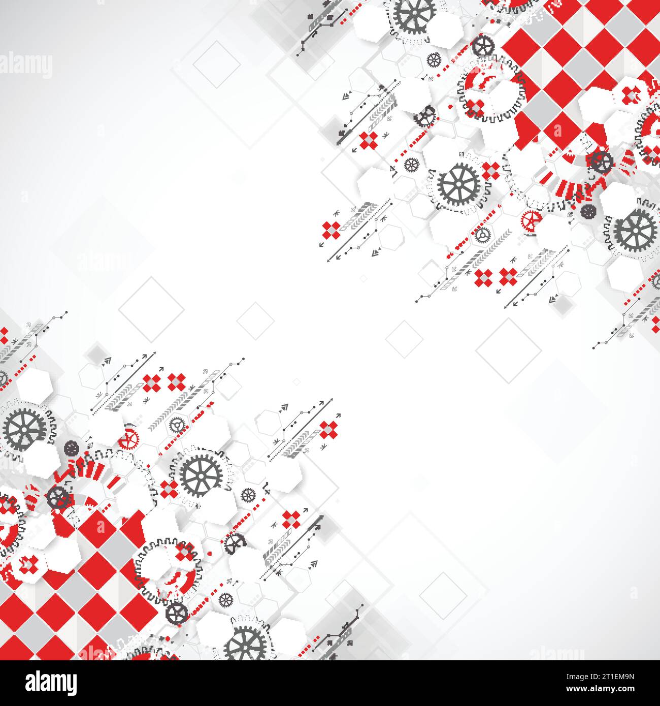 Abstract technology background with red squares and elements. Vector ...