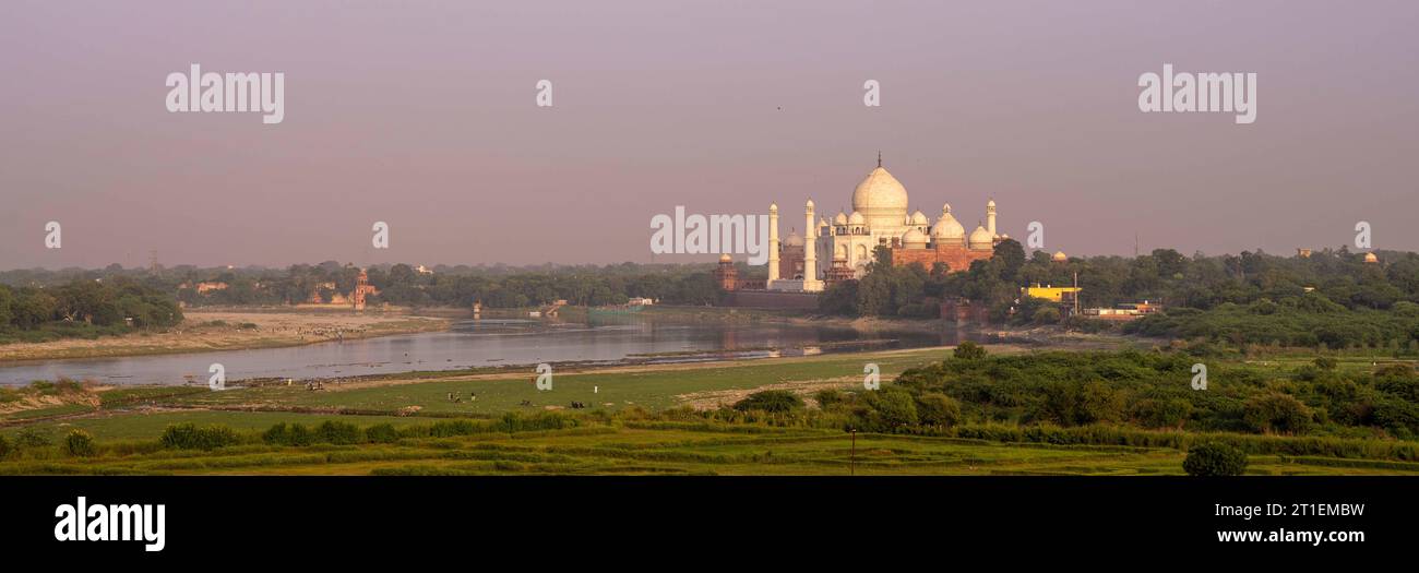 The Taj Mahal in middle distance taken from height at the Agra Fort ...