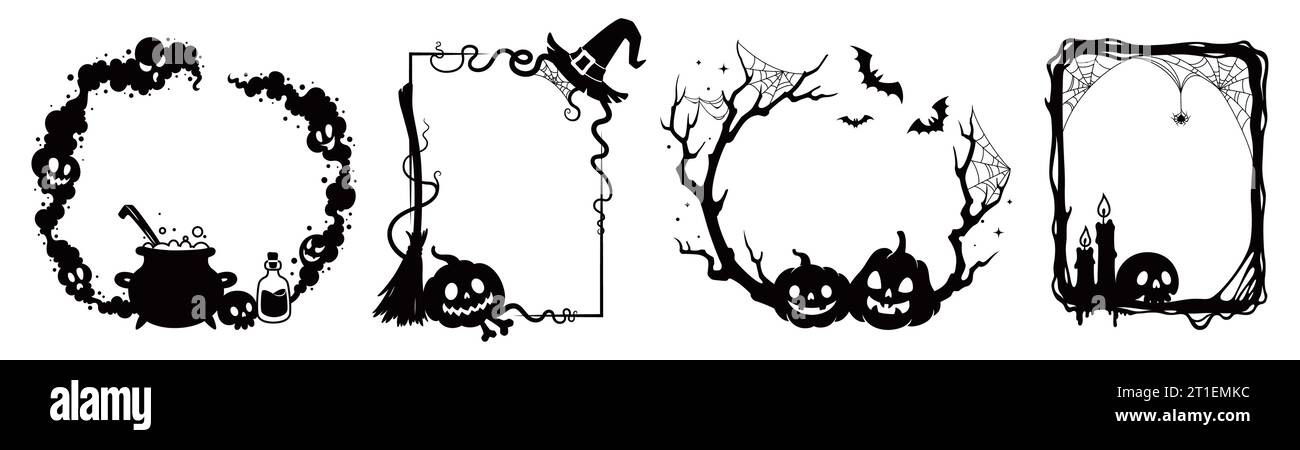 Halloween holiday scary black frames. Isolated vector borders with ...