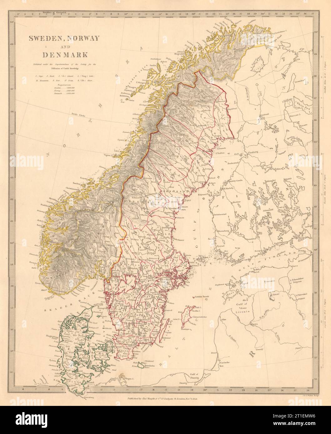 SCANDINAVIA. Sweden, Norway, and Denmark. Population table. SDUK 1845 ...