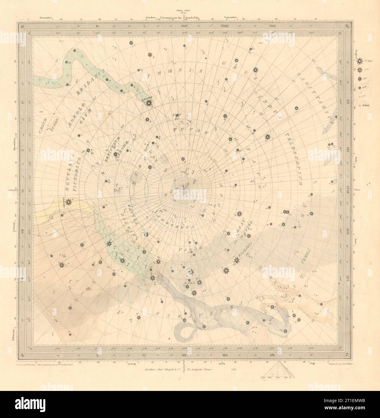 ASTRONOMY CELESTIAL. Star map. Star chart, VI. South Pole. SDUK 1847 ...
