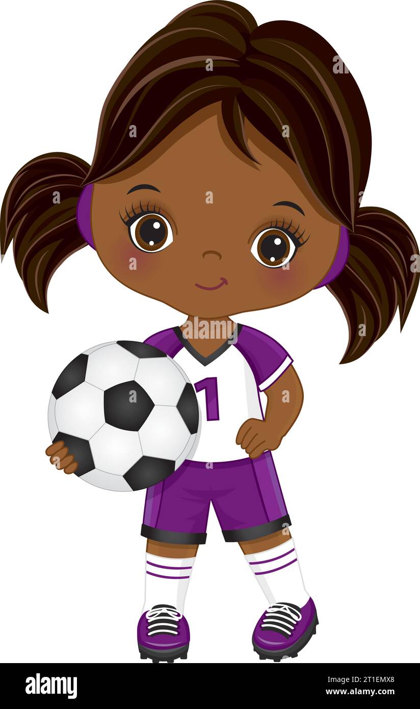 Vector Cute Little African American Girl Playing Soccer Stock Vector ...