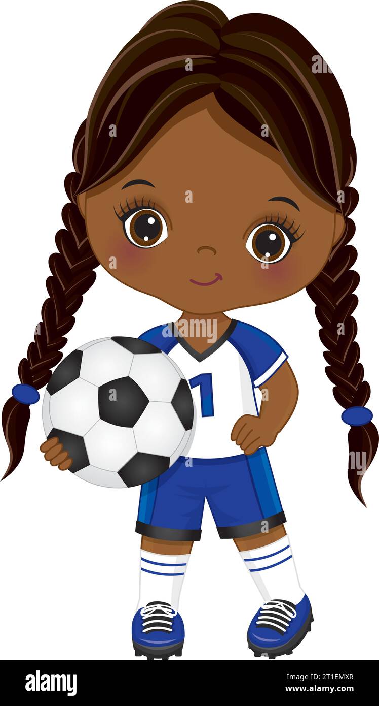 Cute Little African American Girl Playing Soccer. Vector Football ...