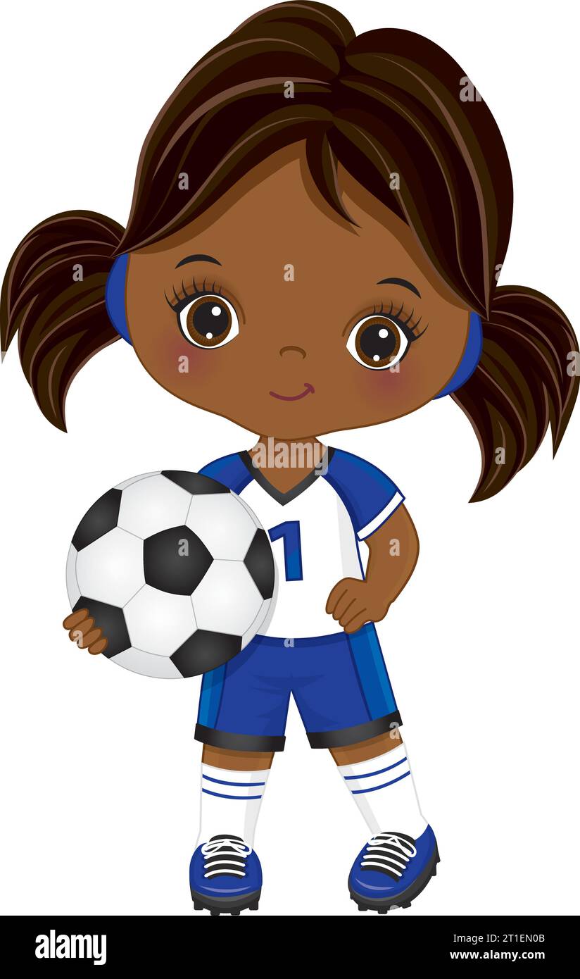 Cute Little African American Girl Playing Soccer. Vector Football ...