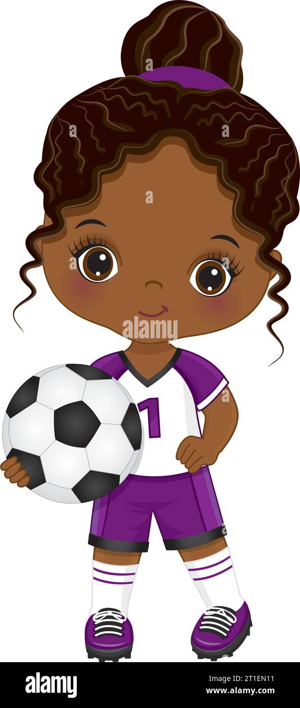 Vector Cute Little African American Girl Playing Soccer Stock Vector ...