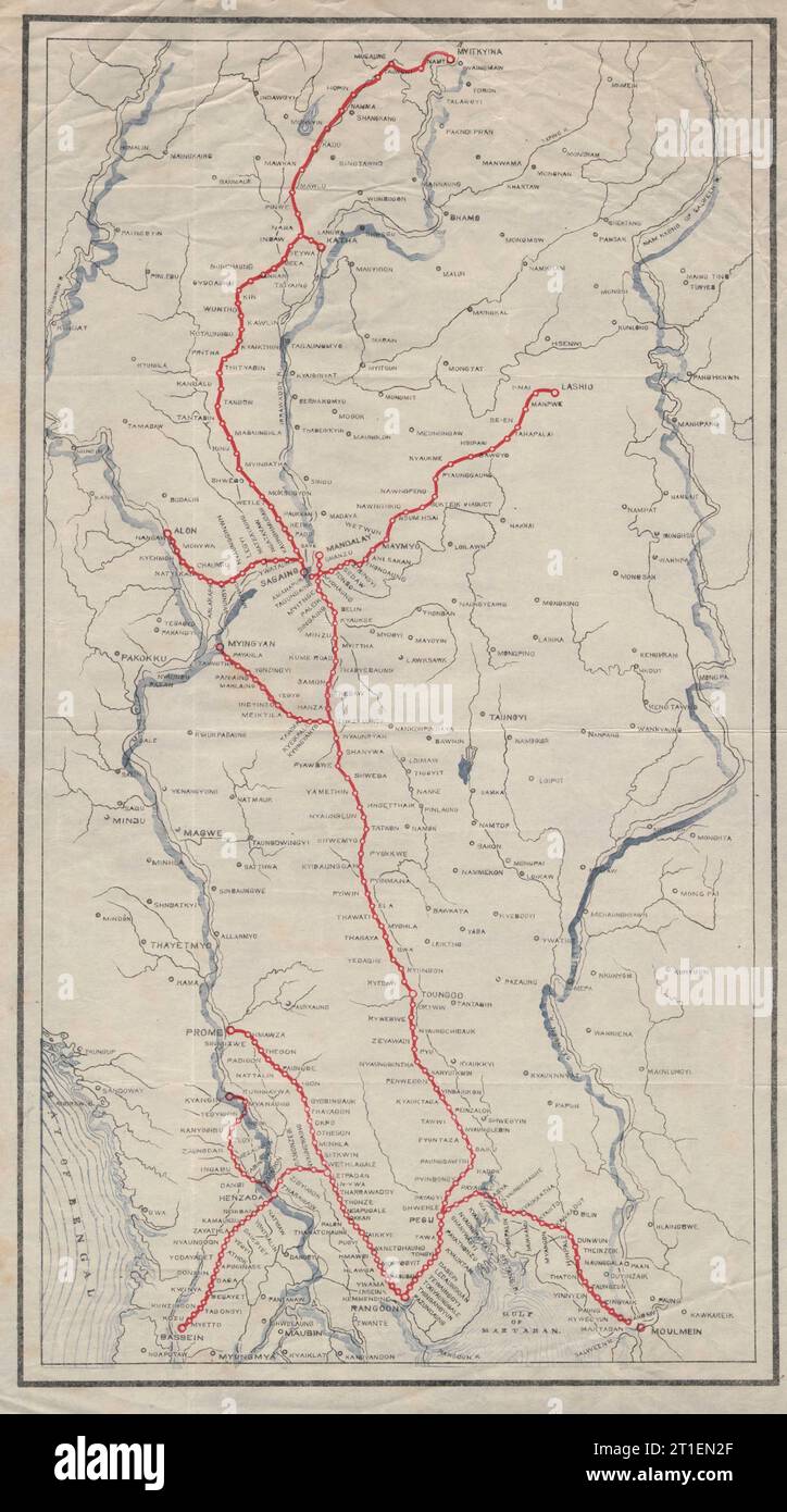 Burma Railways map. Myanmar c1908 old antique vintage plan chart Stock ...