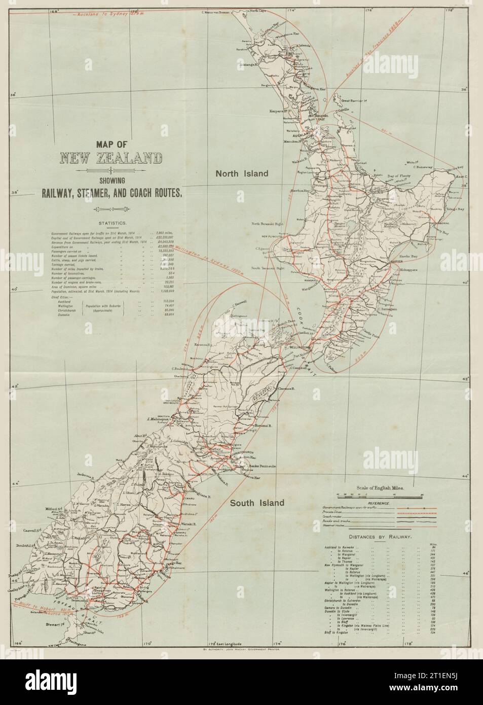 New Zealand. Railway, Steamer & Coach Routes c1915 old antique map plan ...
