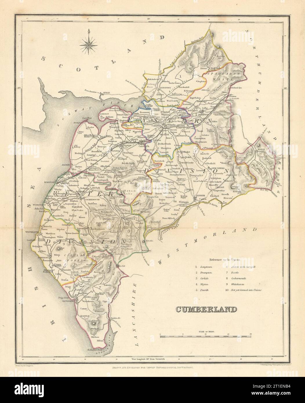 Antique county map of CUMBERLAND / Cumbria by Creighton, Starling ...