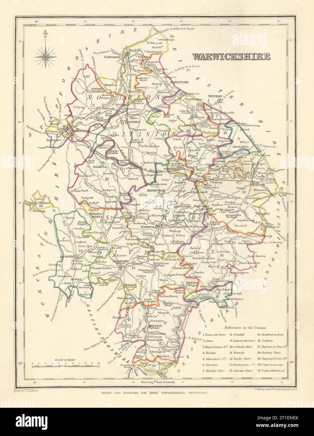 Antique county map of WARWICKSHIRE by Creighton & Starling for Lewis ...