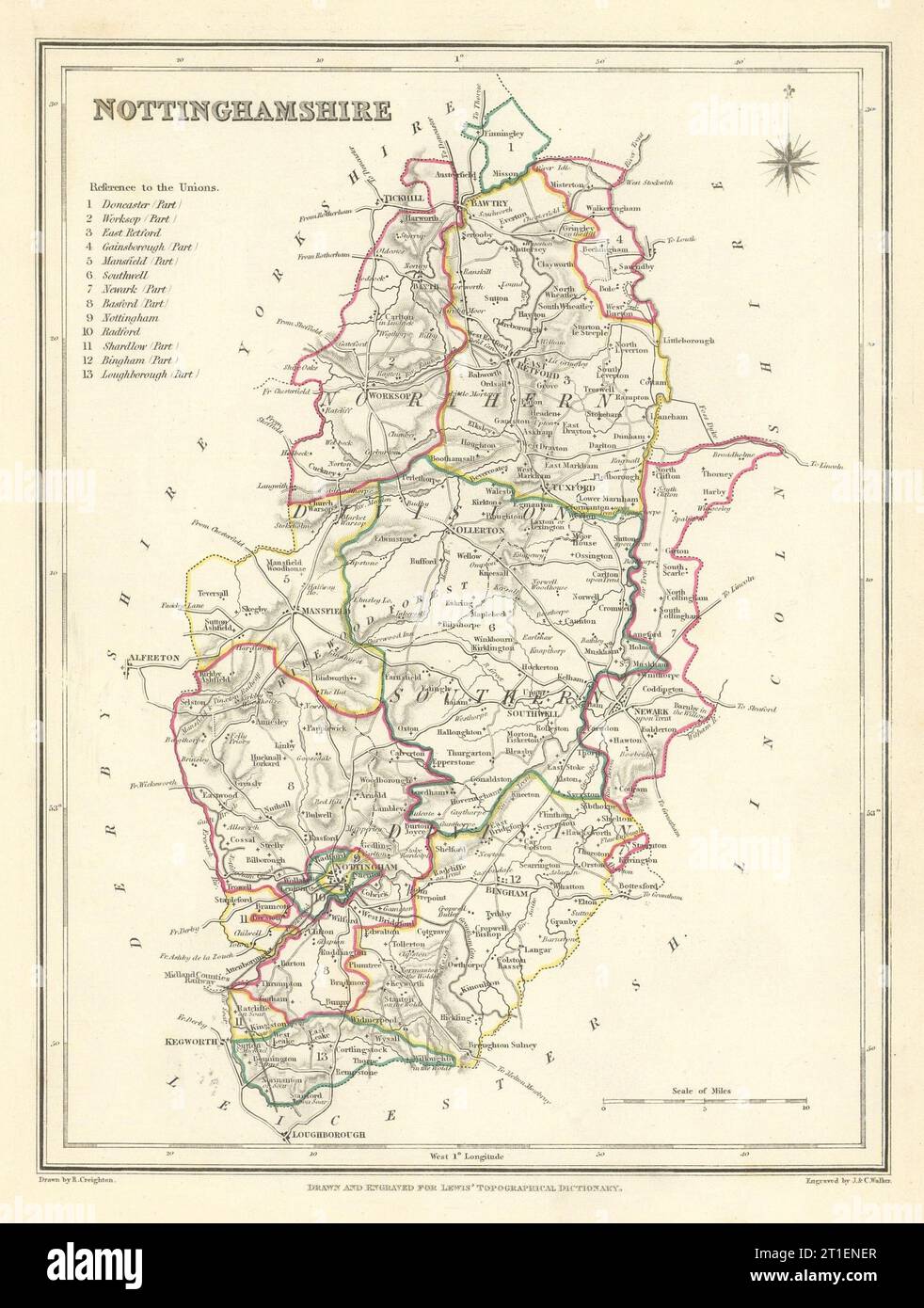 Antique county map of NOTTINGHAMSHIRE by Creighton & Walker for Lewis ...