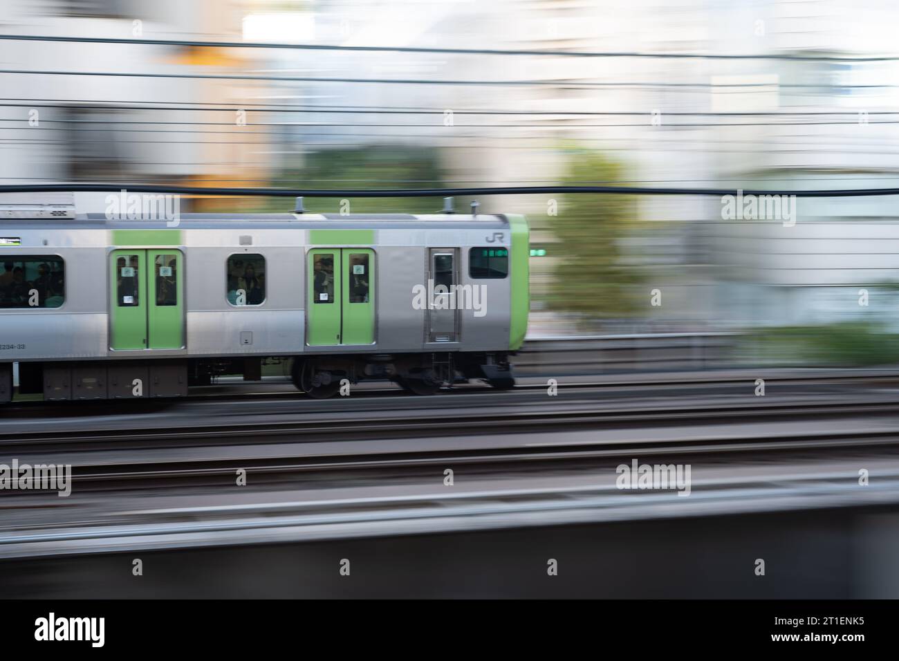 Tokyo, Japan. 13th Oct, 2023. The JR Yamenote-line approaching Shibuya ...