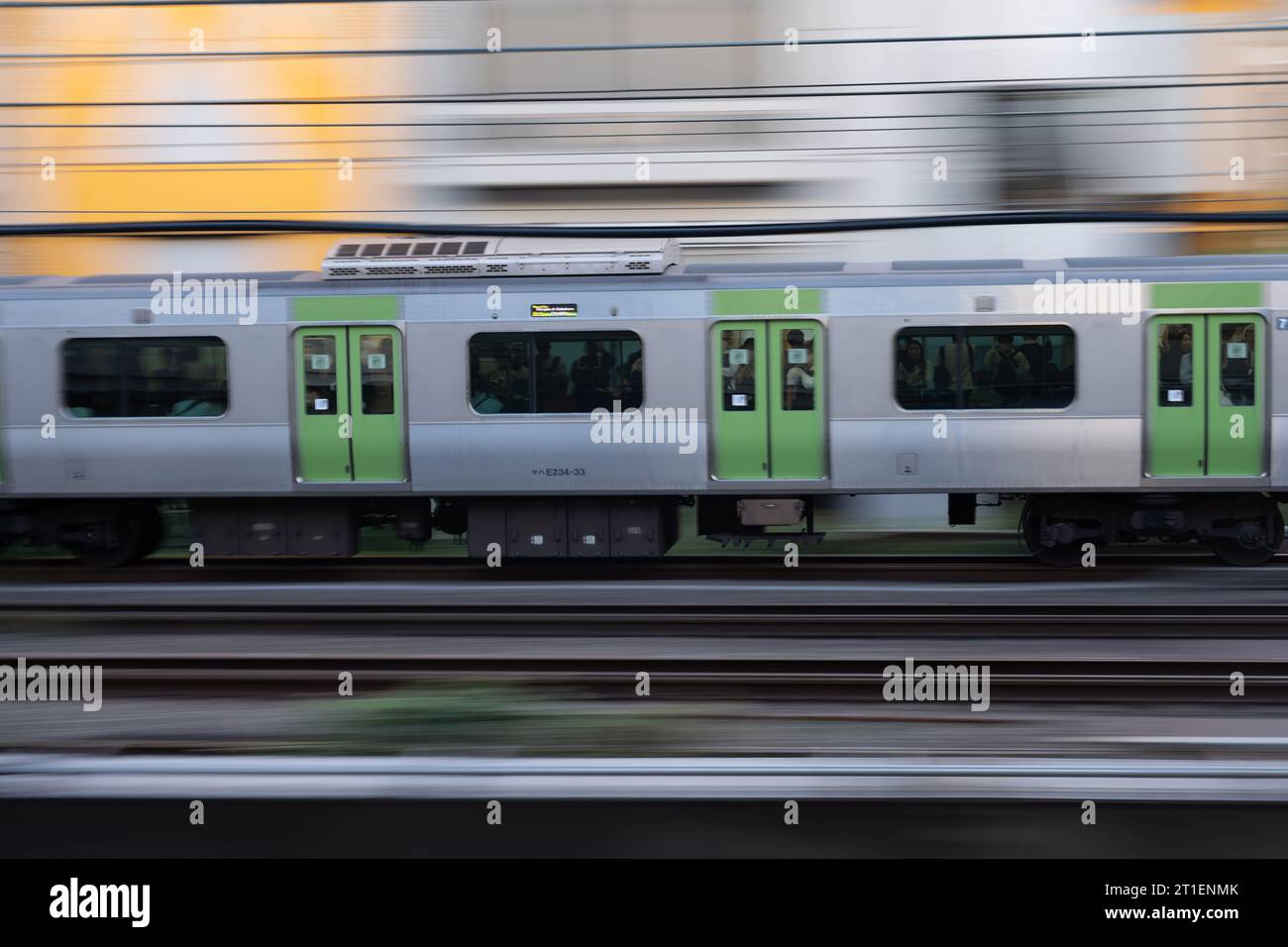 Tokyo, Japan. 13th Oct, 2023. The JR Yamenote-line approaching Shibuya ...