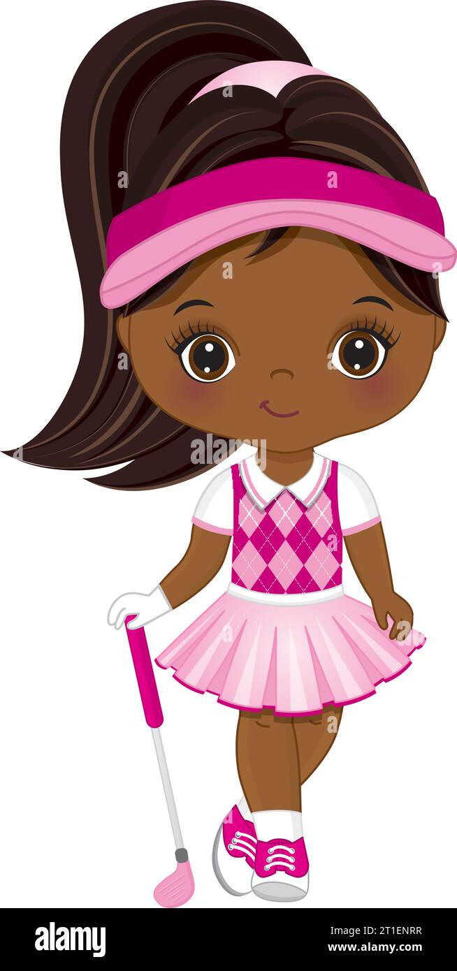 Vector Cute Little African American Girl Playing Golf Stock Vector ...