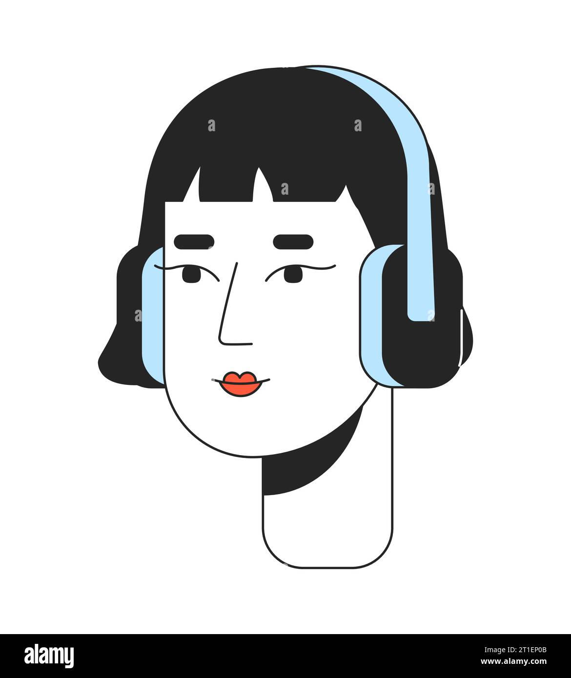 Headphones korean young adult woman 2D linear cartoon character head ...