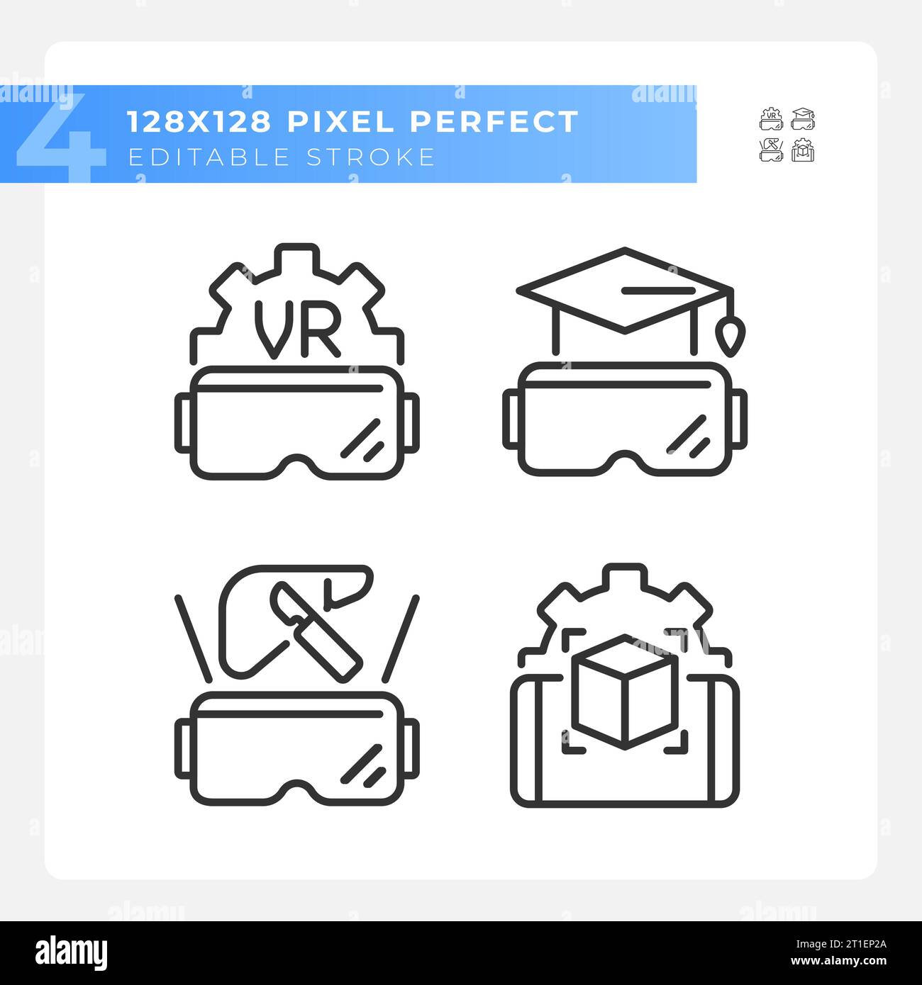 2D editable black VR, AR and MR line icons pack Stock Vector Image ...
