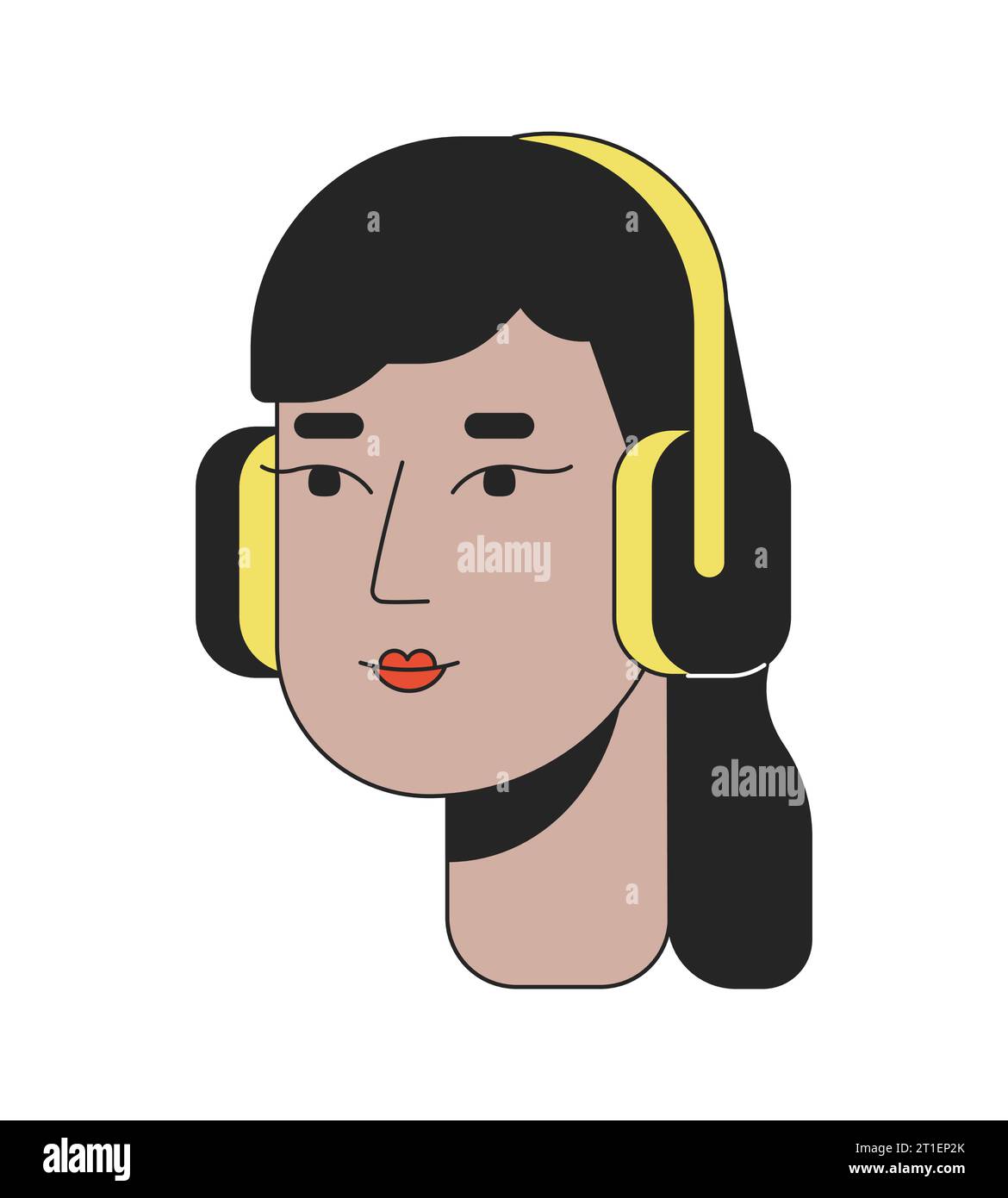 Modern indian girl wearing headphones 2D linear cartoon character head ...