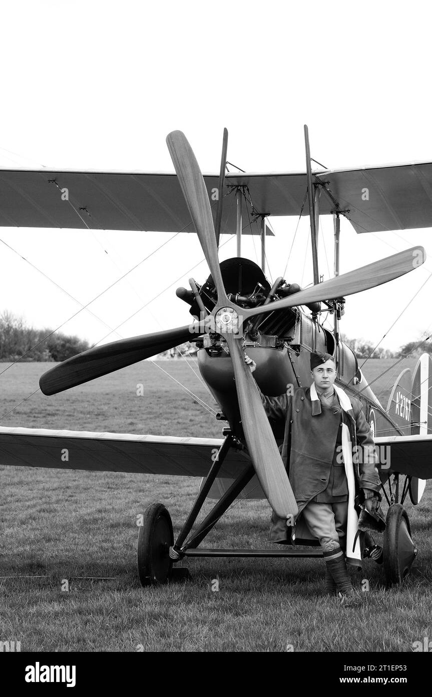 Re-enactors with Bi-plane at Stow Maries Great War Aerodrome Stock ...