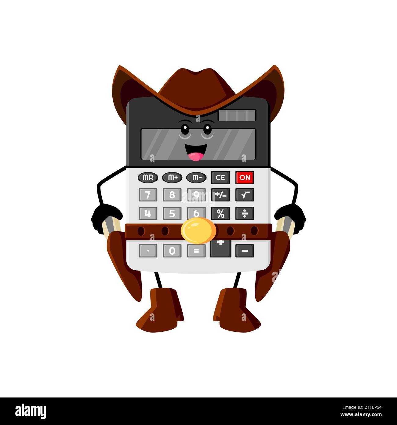 Cartoon calculator school supply cowboy, ranger, sheriff and robber ...