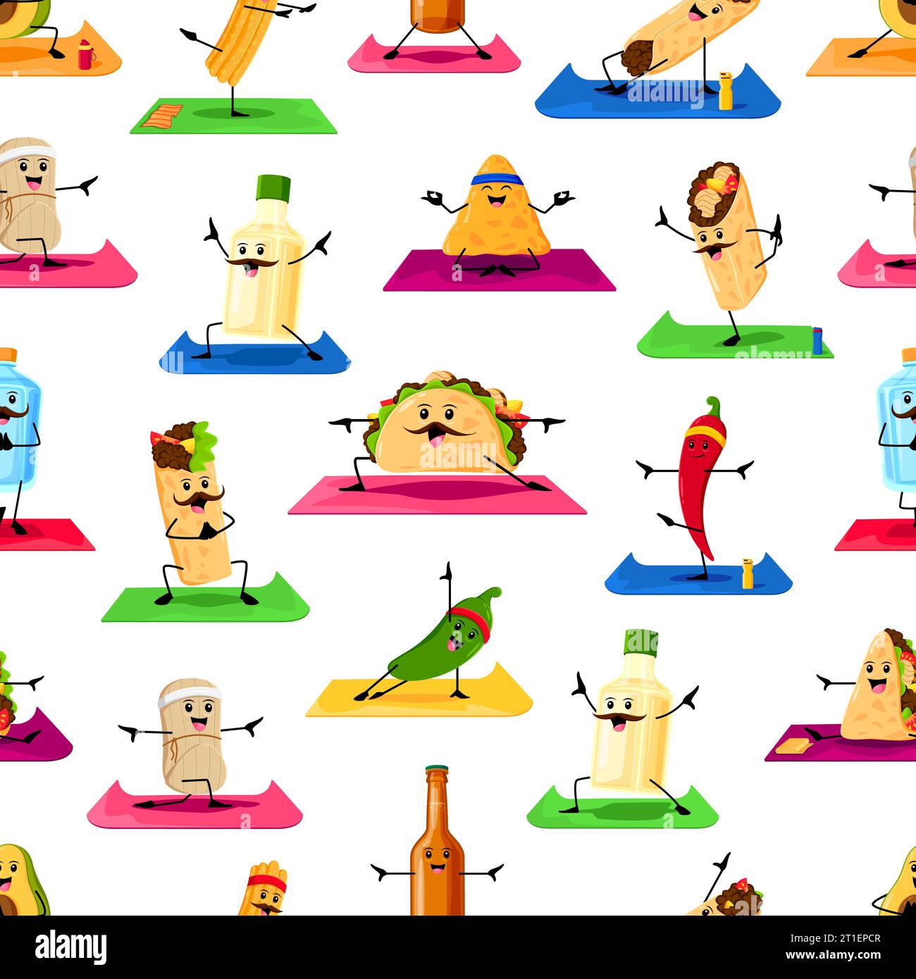 Cartoon Tex Mex mexican characters seamless pattern. Wallpaper or ...