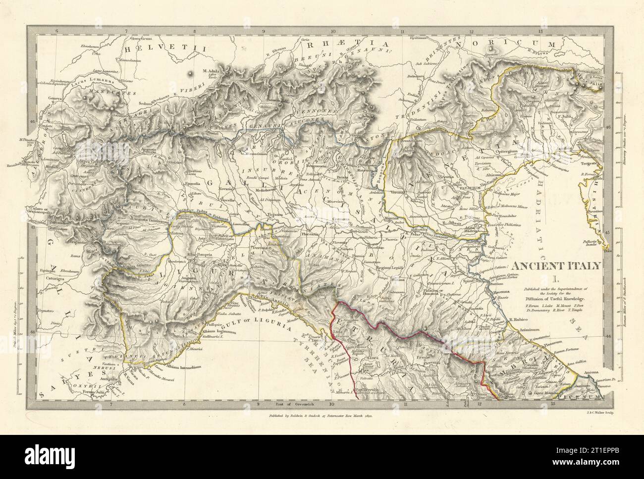 ANCIENT ROMAN ITALY NORTH.Liguria Venetia Gallia Cisalpina.Roads.SDUK ...