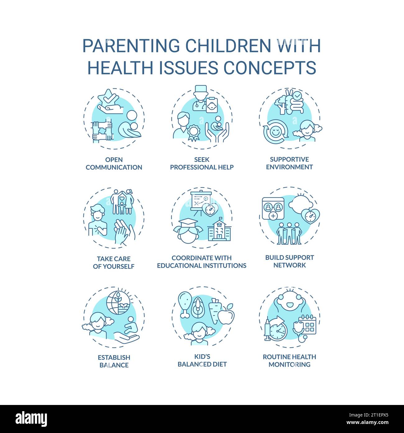 Editable blue icons representing parenting children concepts Stock ...