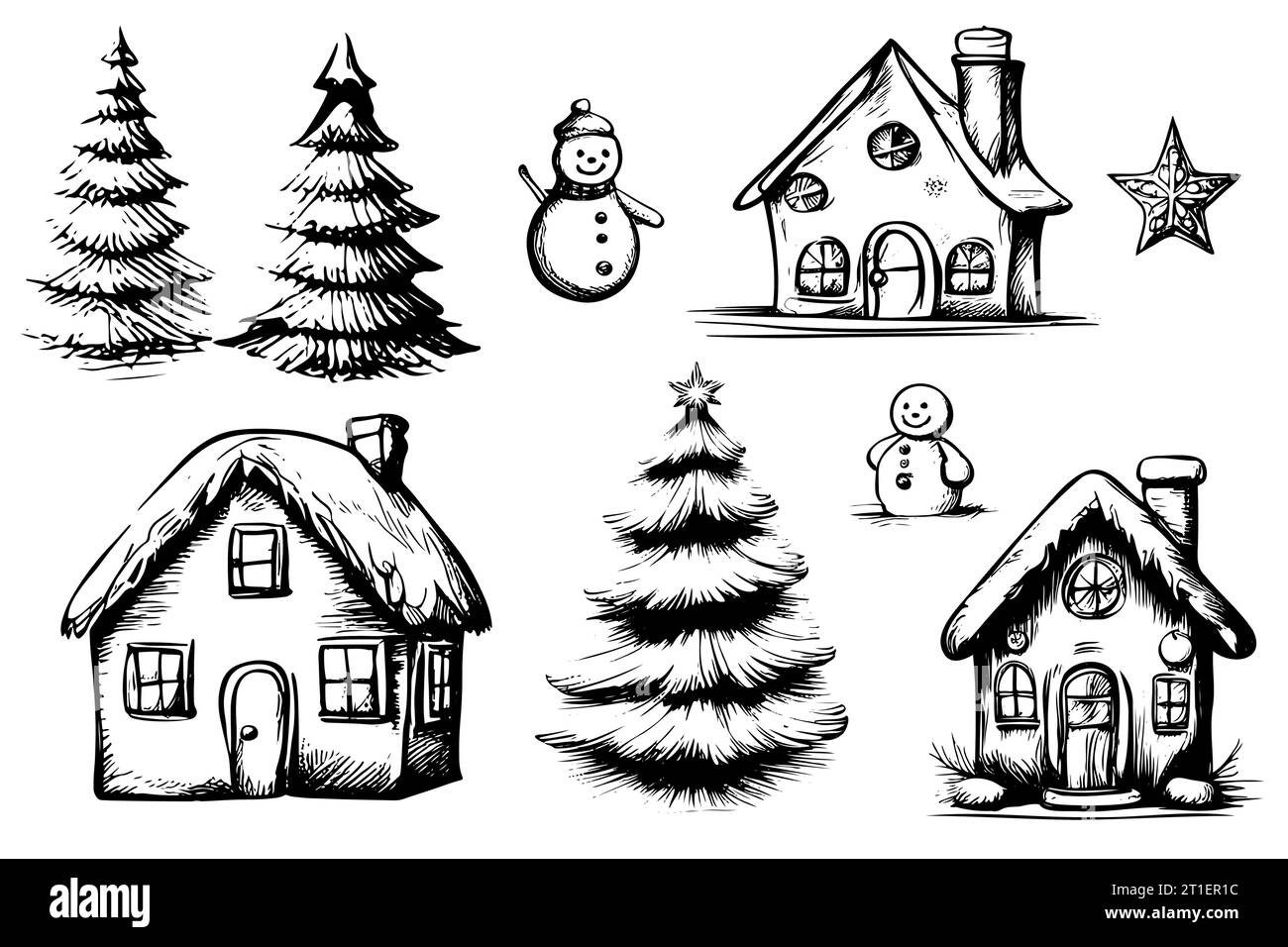 sketch Christmas hand drawn decorations, vector elements. Traditional ...