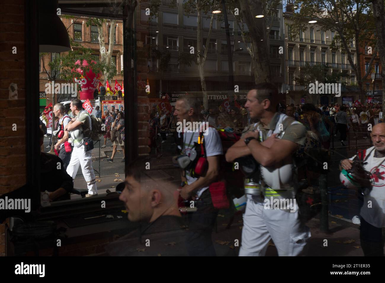 Toulouse, France. 13th Oct, 2023. Reflections of events on a ...