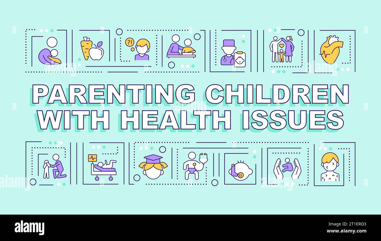 Parenting children with health issues text multicolor icons Stock ...