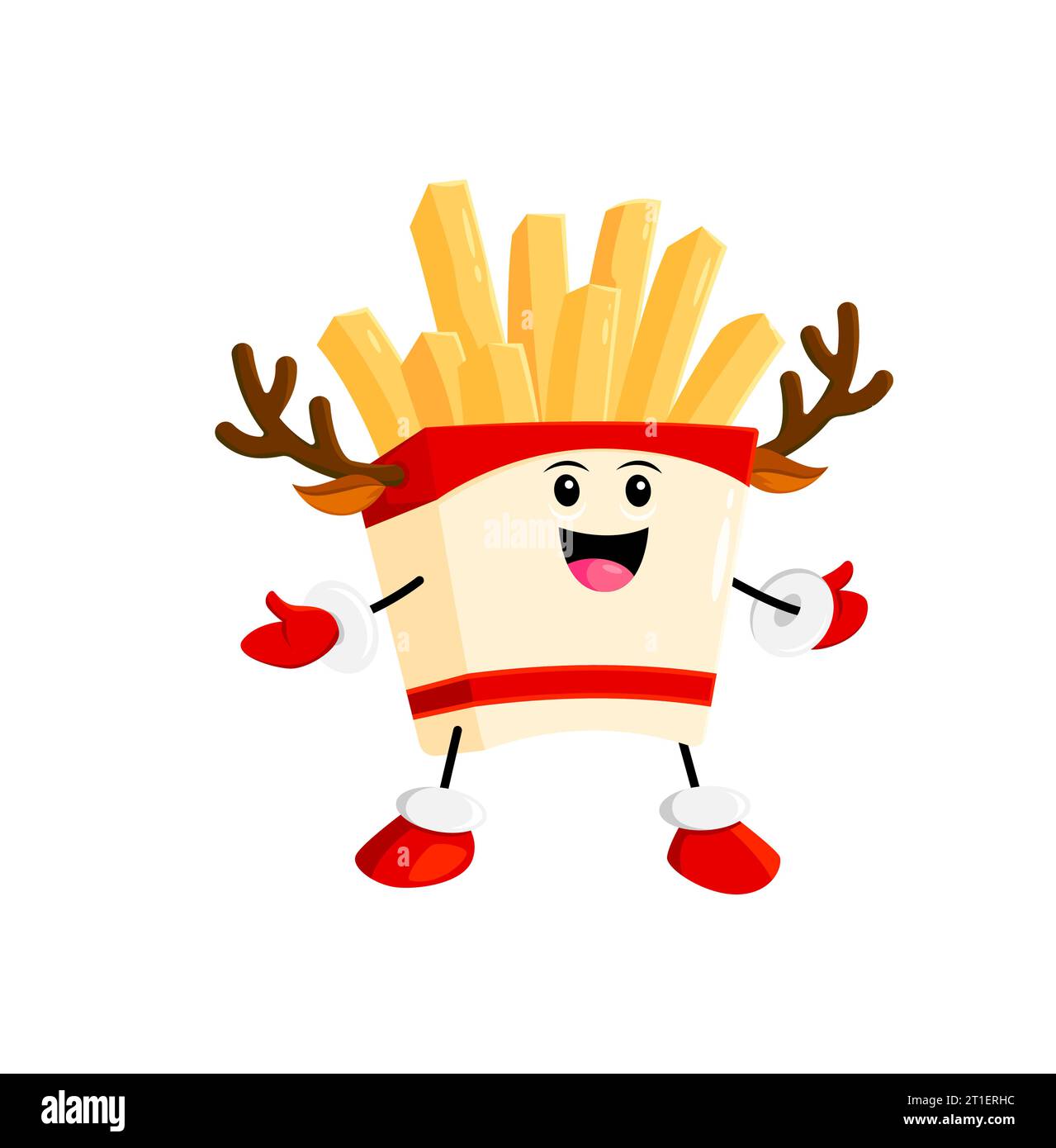 Cartoon fast food French fries Christmas character. Isolated vector ...