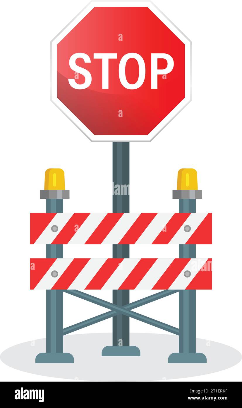 Stop traffic road barrier icon in flat style. Roadwork vector ...