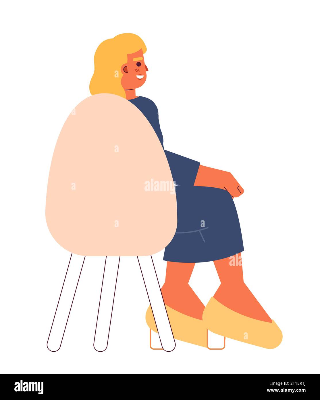 Caucasian Adult Woman Sitting In Chair Back View 2d Cartoon Character