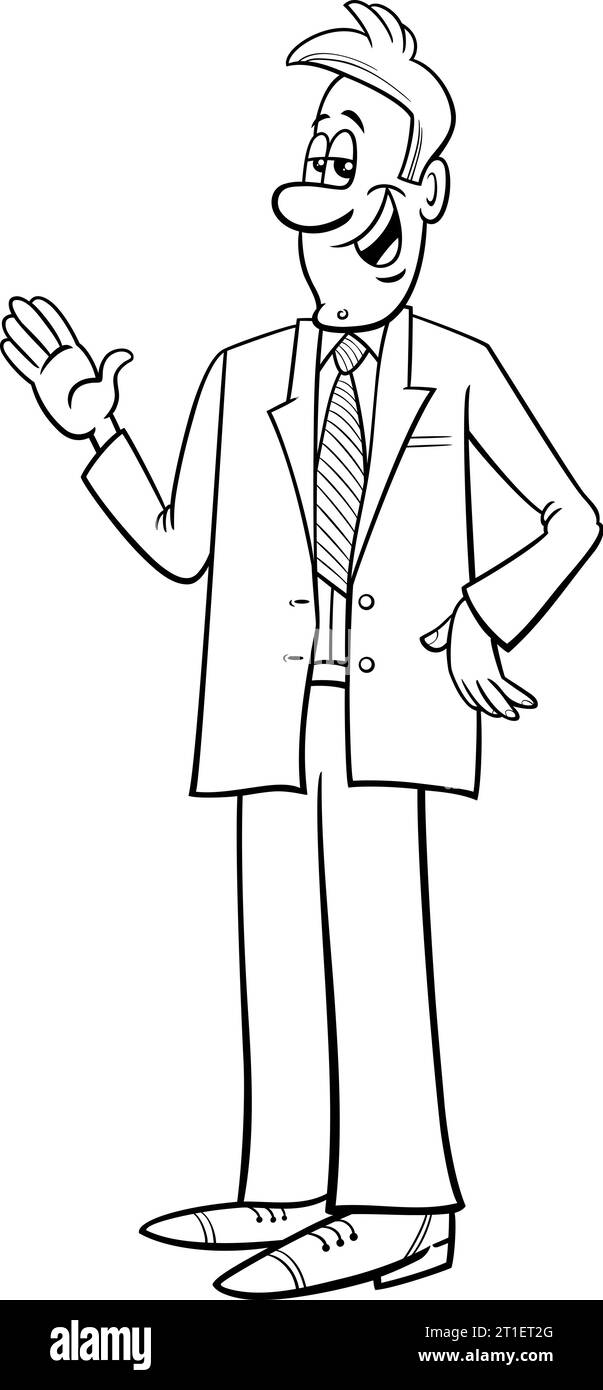 cartoon illustration of happy businessman character in suit coloring ...