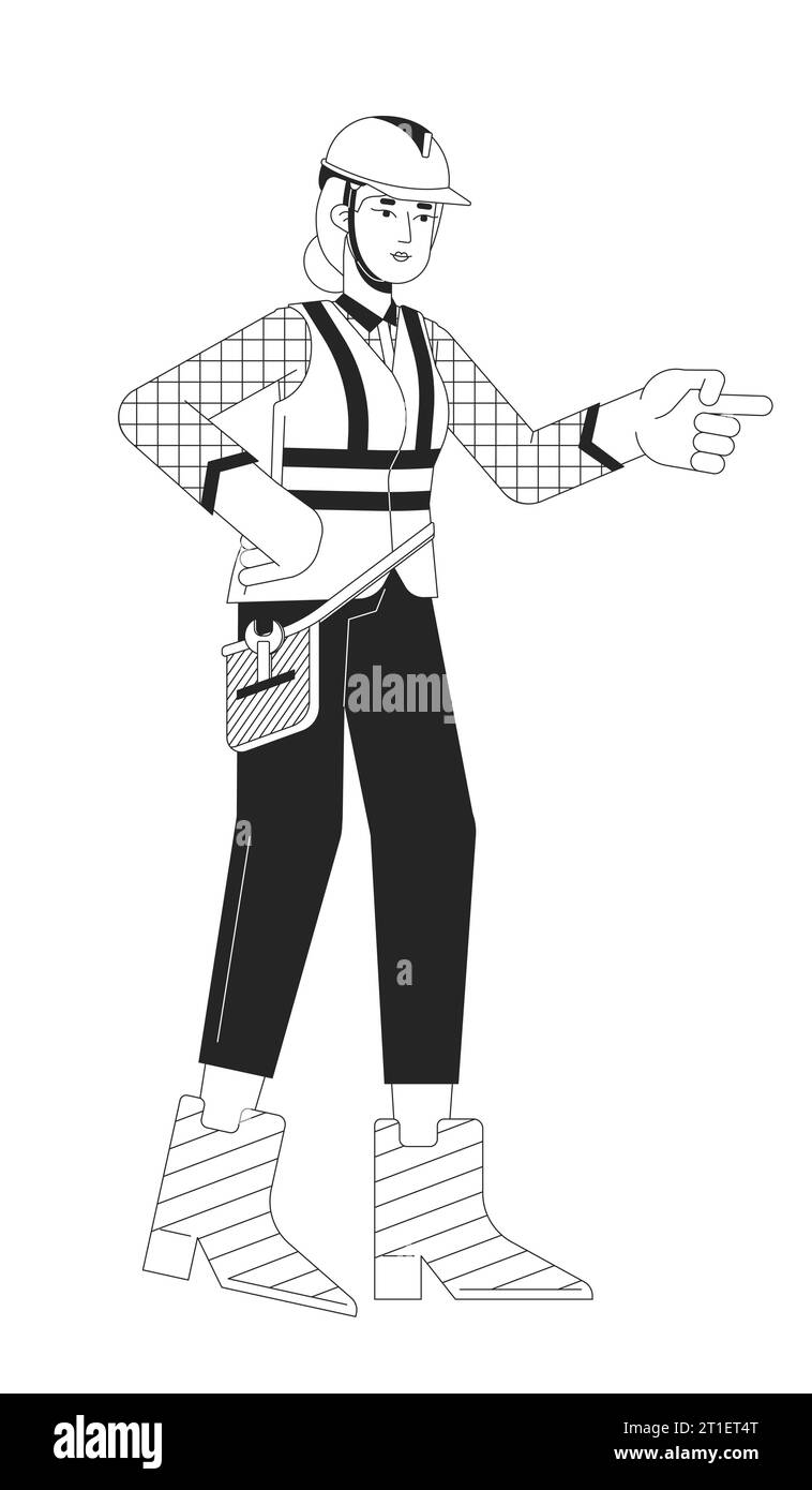 Hardhat supervisor woman caucasian black and white 2D line cartoon character Stock Vector Image ...