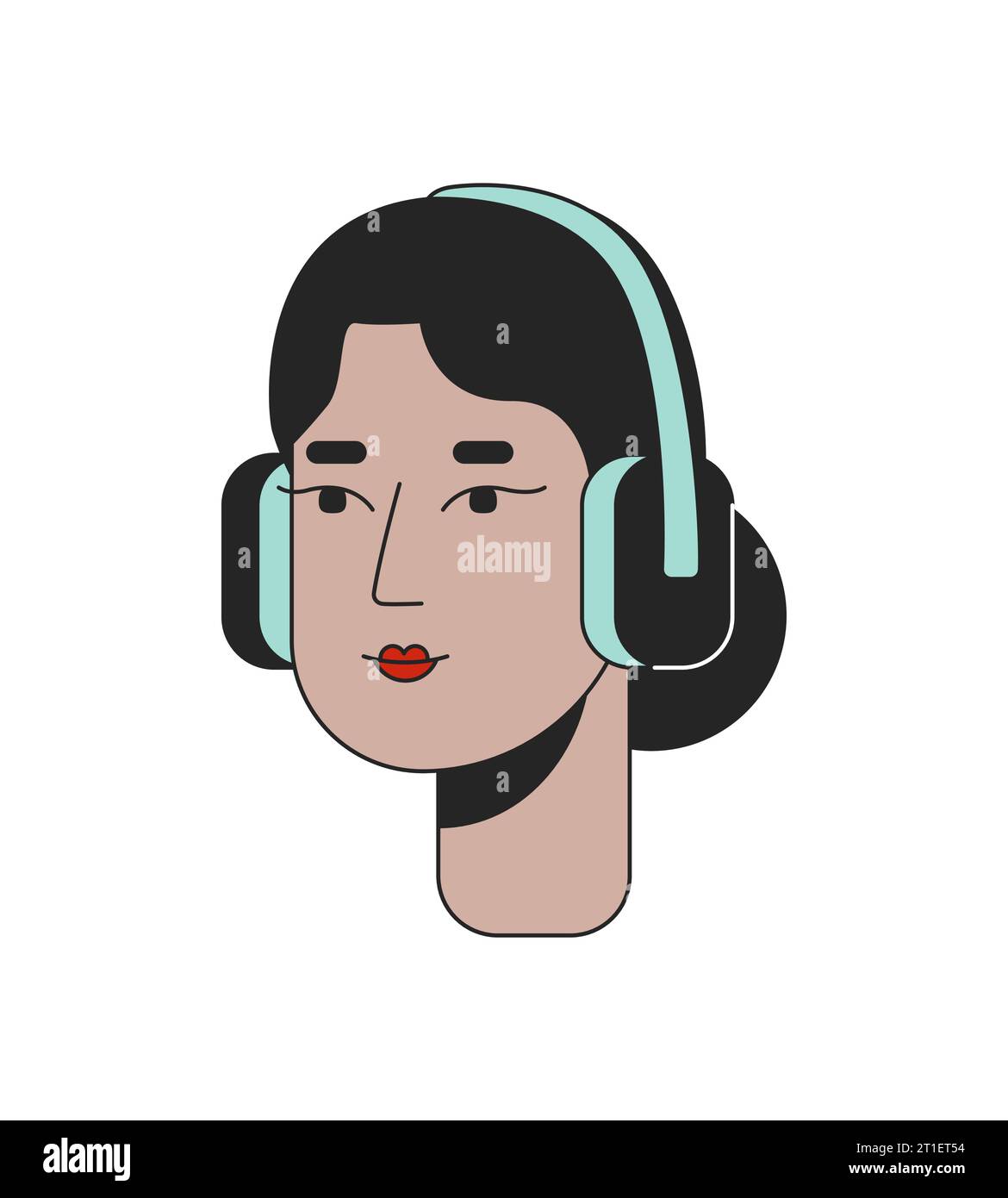 Middle eastern lady wearing headphones 2D linear cartoon character head ...