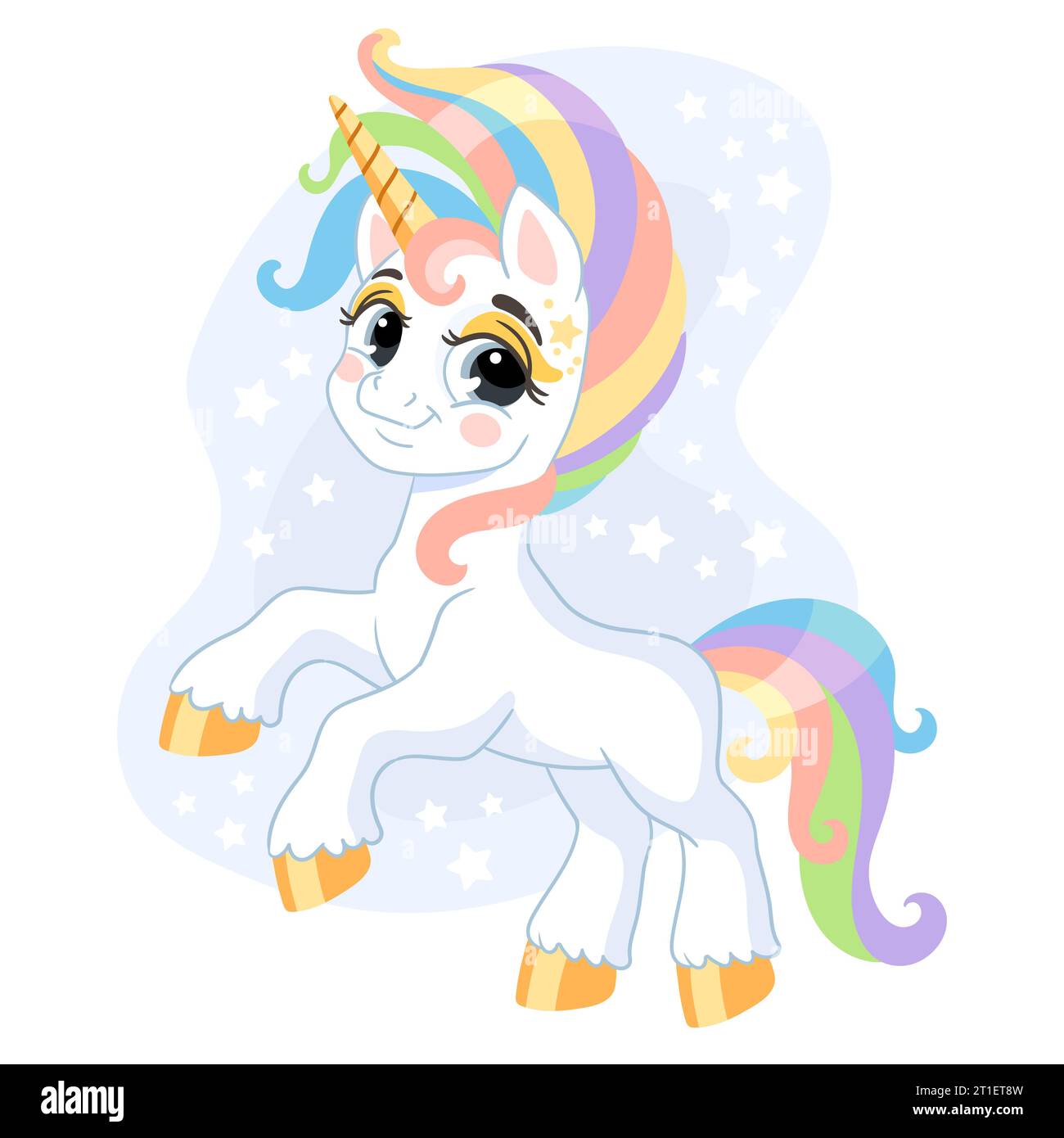Cute happy smiling unicorn with long mane and tail. Vector illustration ...