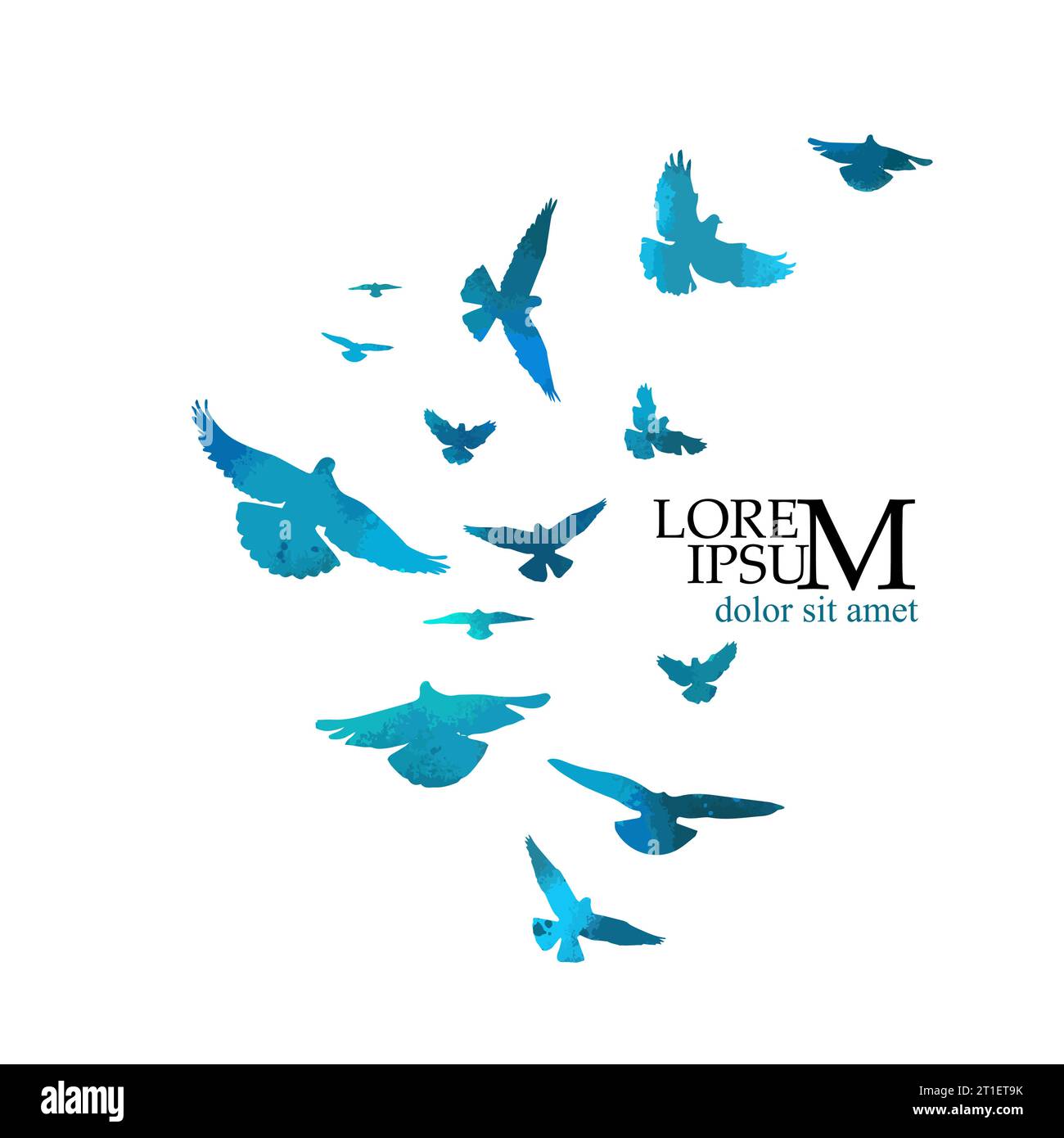 A flock of blue watercolor flying birds. hand drawing. Not AI ...