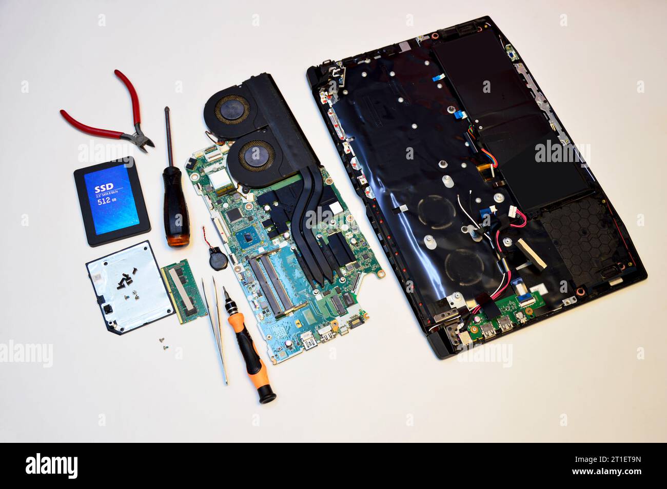 Top view. Notebook computer motherboard, motherboard and circuit repair ...