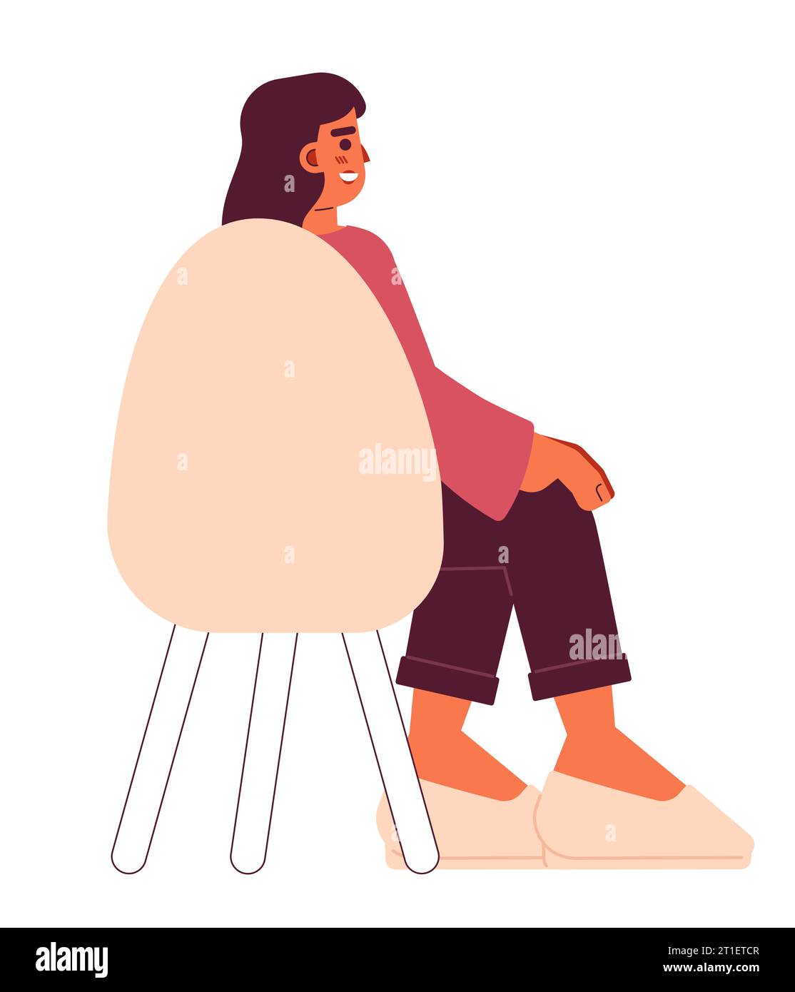 Hispanic young adult woman sitting in chair back view 2D cartoon ...